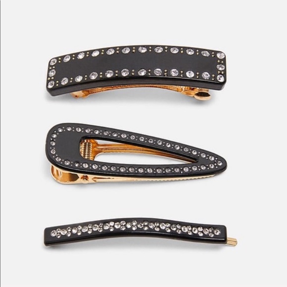 Zara | Accessories | Zara Black Gold Diamond Hair Clips Set Of 3 | Poshmark